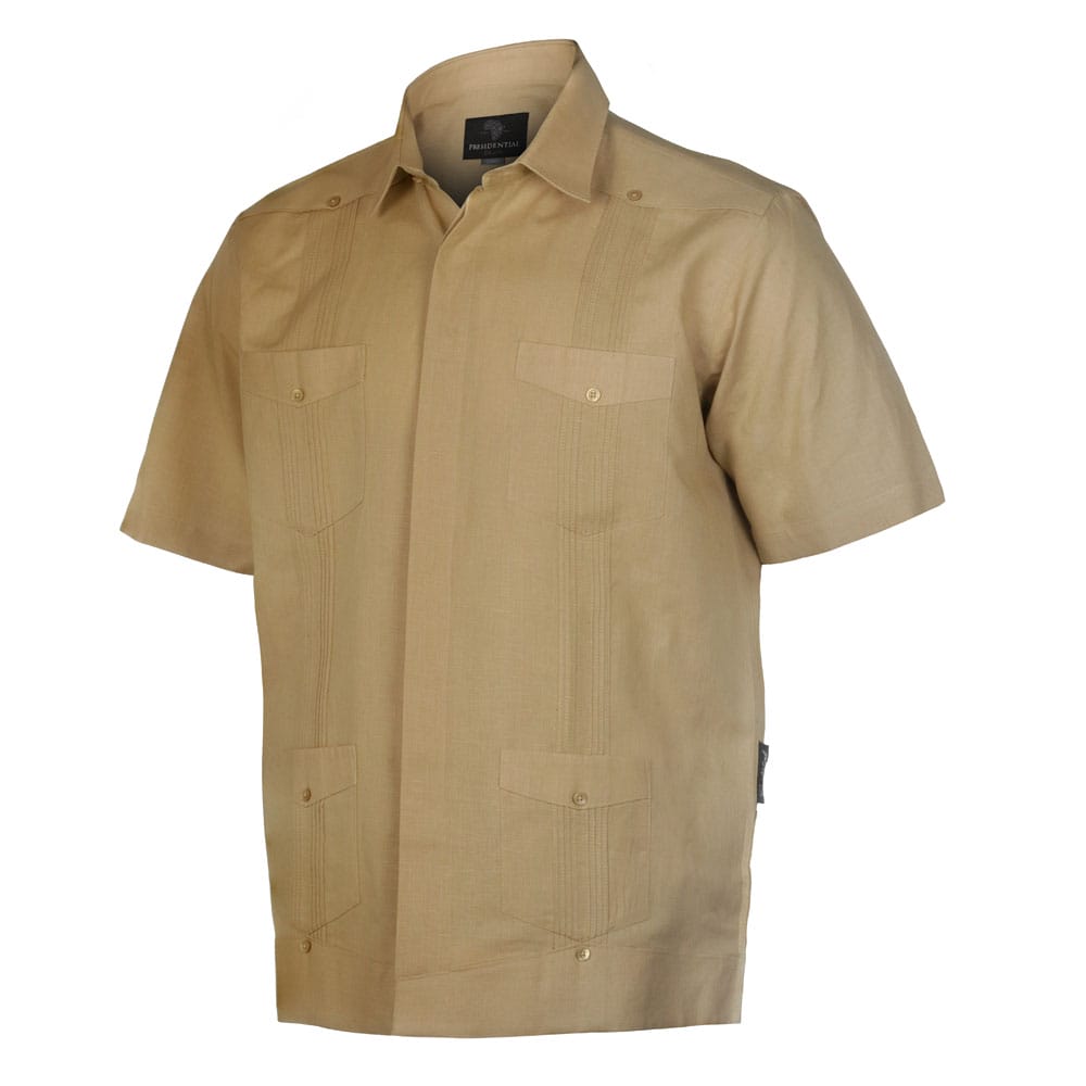 Khaki Sky Short Sleeve Cuban Multi-Pocket Cotton Linen Shirt ...