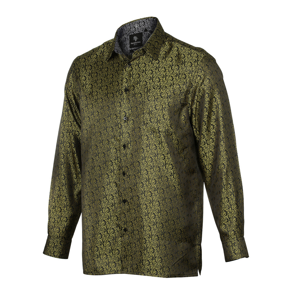 Madiba's Paisley - Gold Long Sleeve Jacquard Woven Men's Shirt ...